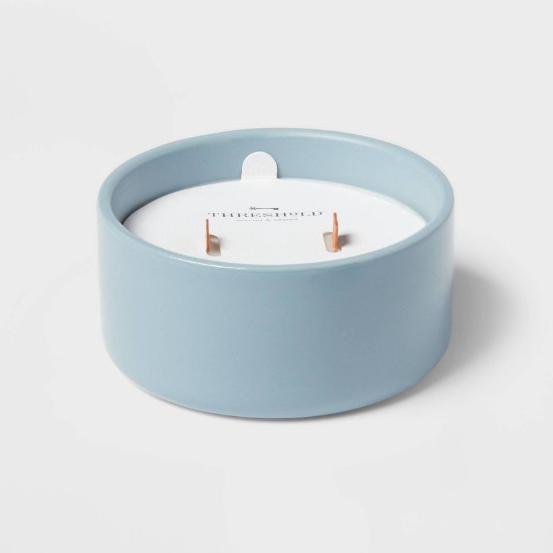 8oz 2-Wick Glossy Ceramic Salted Driftwood Candle Blue - Threshold 8 oz ...