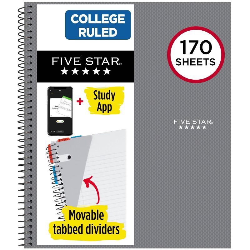 Five Star 170 Sheets College Ruled Notebook Feature Rich Gray: 3 ...