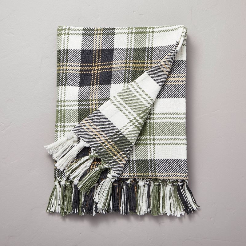 Tartan Fall Plaid Woven Throw Blanket Green/Cream/Khaki/Gray - Hearth ...