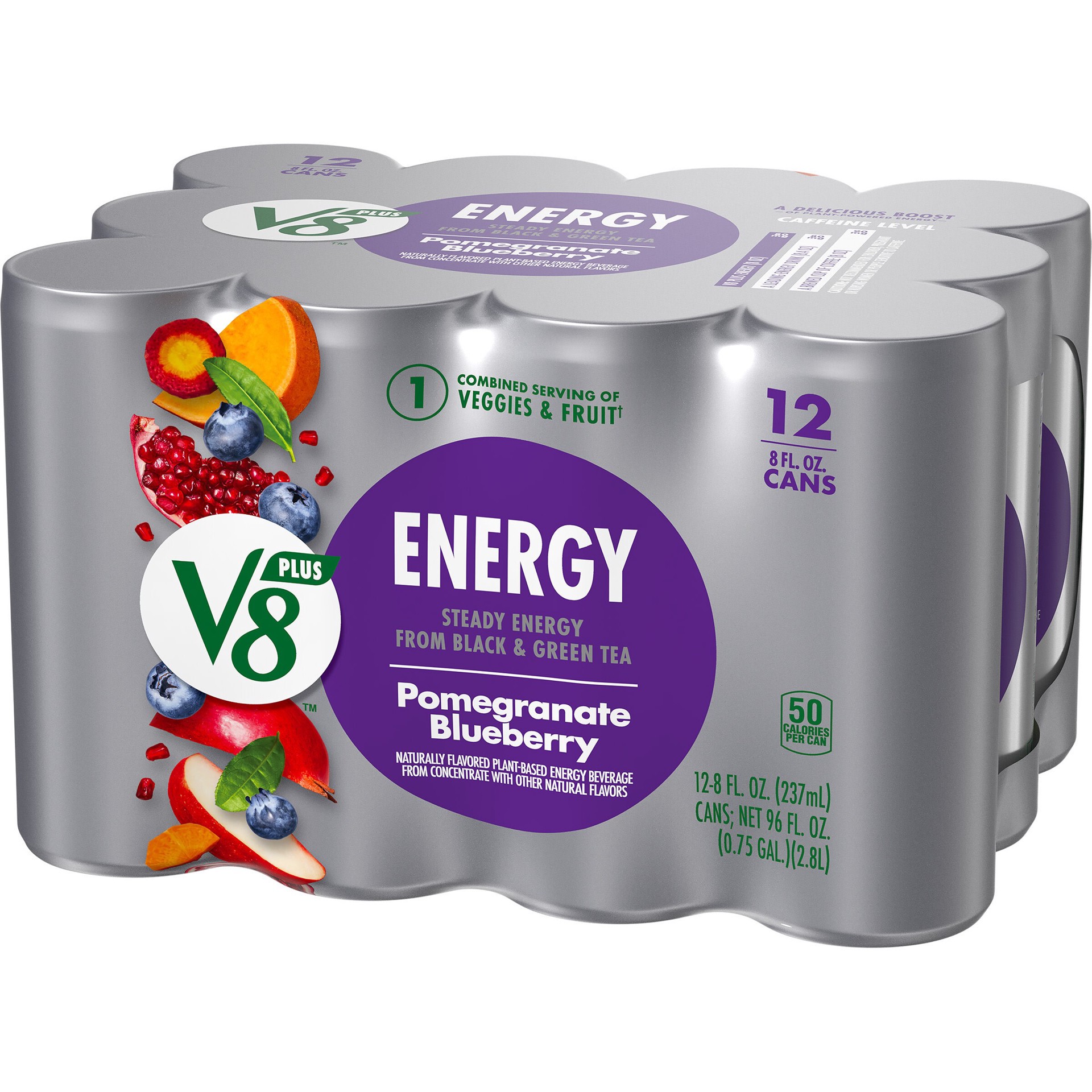 V8 V8+ Energy Pomegranate Blueberry Energy Drink from Black & Green Tea - 12pk/8 fl oz Cans 12 ...