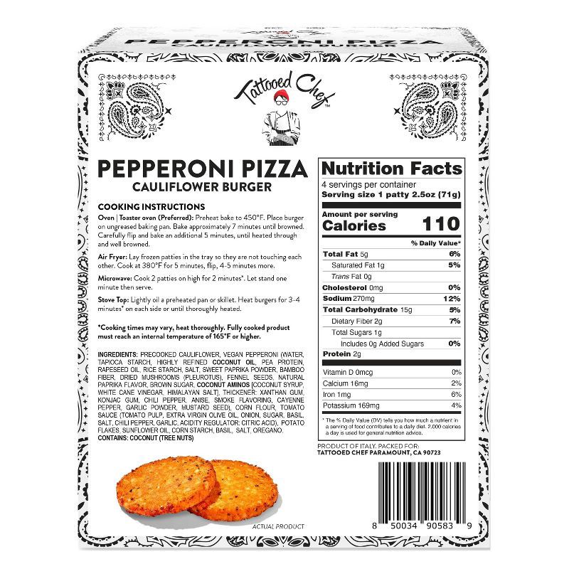 Tattooed Chef Frozen Plant Based Pepperoni Pizza Burger - 4ct/2.5oz 4 ...