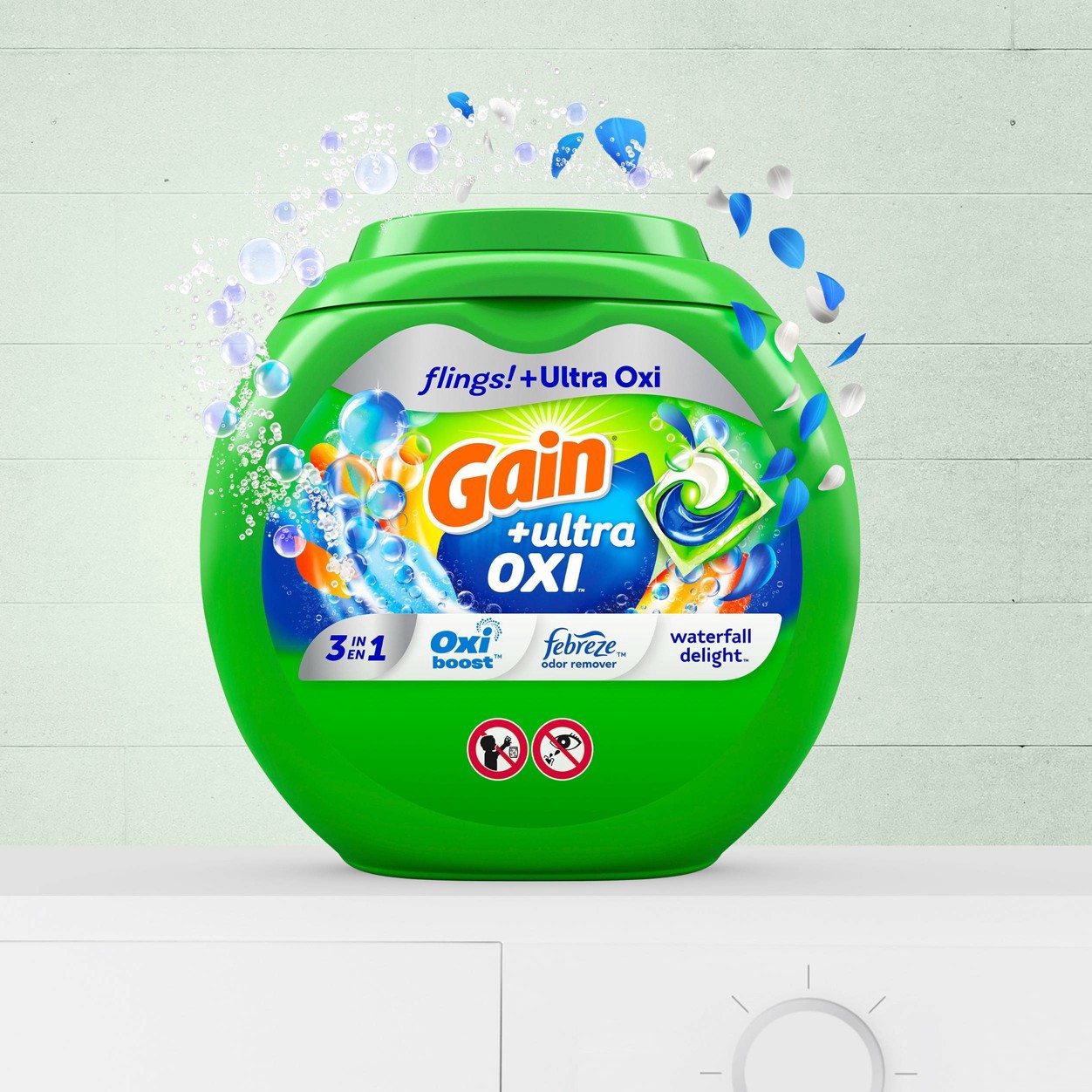 Gain Flings Oxi Waterfall Laundry Detergent - 42ct 31 oz | Shipt