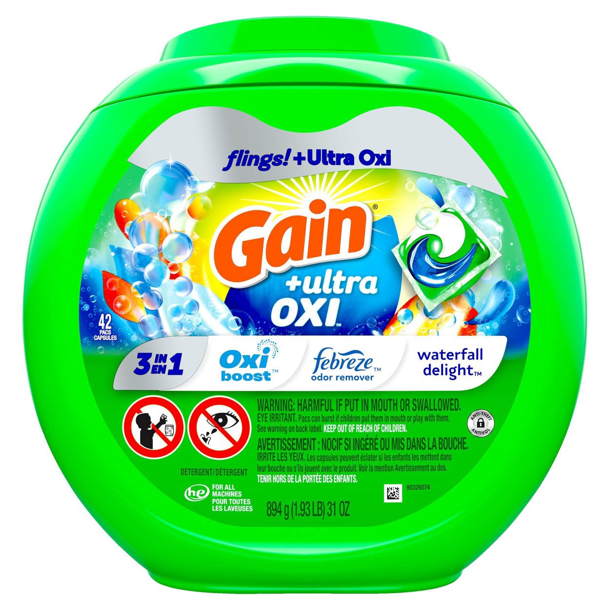 Gain Flings Oxi Waterfall Laundry Detergent - 42ct 31 oz | Shipt