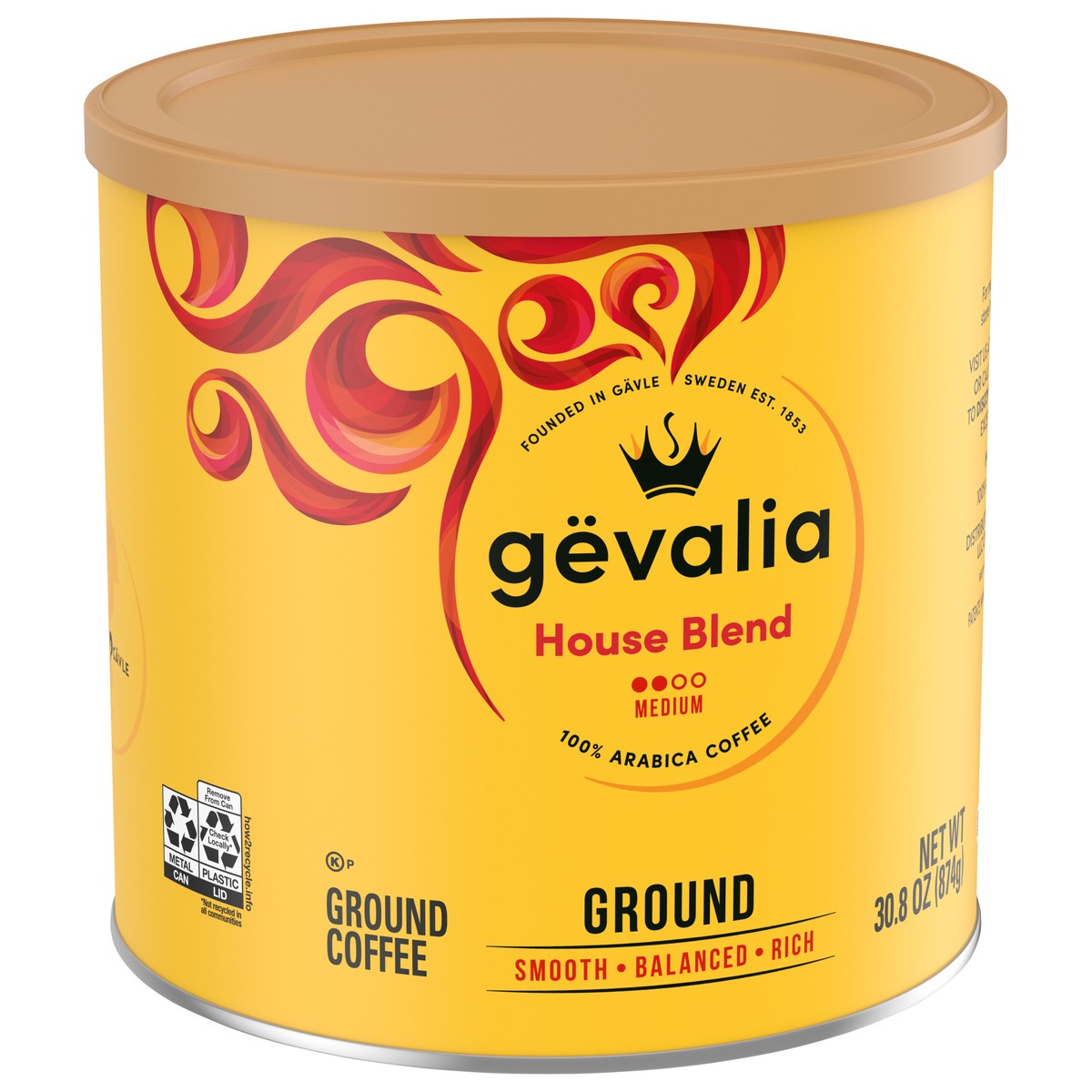 Gevalia House Blend Medium Roast Ground Coffee, 30.8 oz Canister 30.8 ...