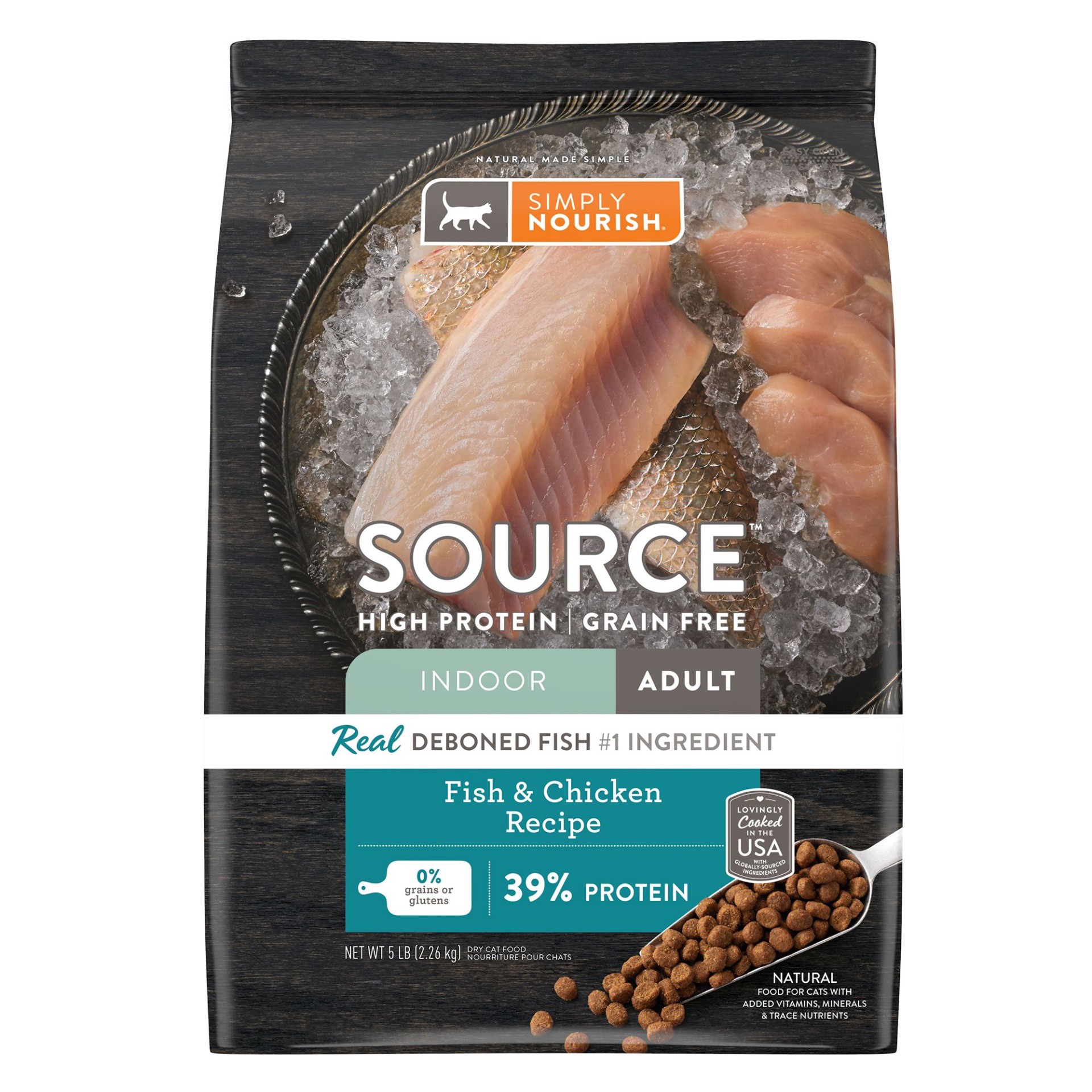 Simply Nourish Source Indoor Cat Dry Food - Fish & Chicken, Natural, High-Protein, Grain Free 5 ...