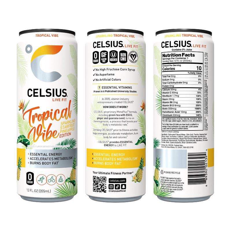 Celsius Tropical Vibe Energy Drink - 12 fl oz Can 12 fl oz | Shipt