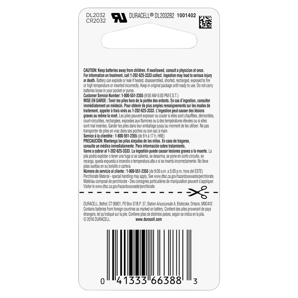 Duracell 2032 Lithium Coin Battery - 2pk Specialty Battery w/ Bitterant ...