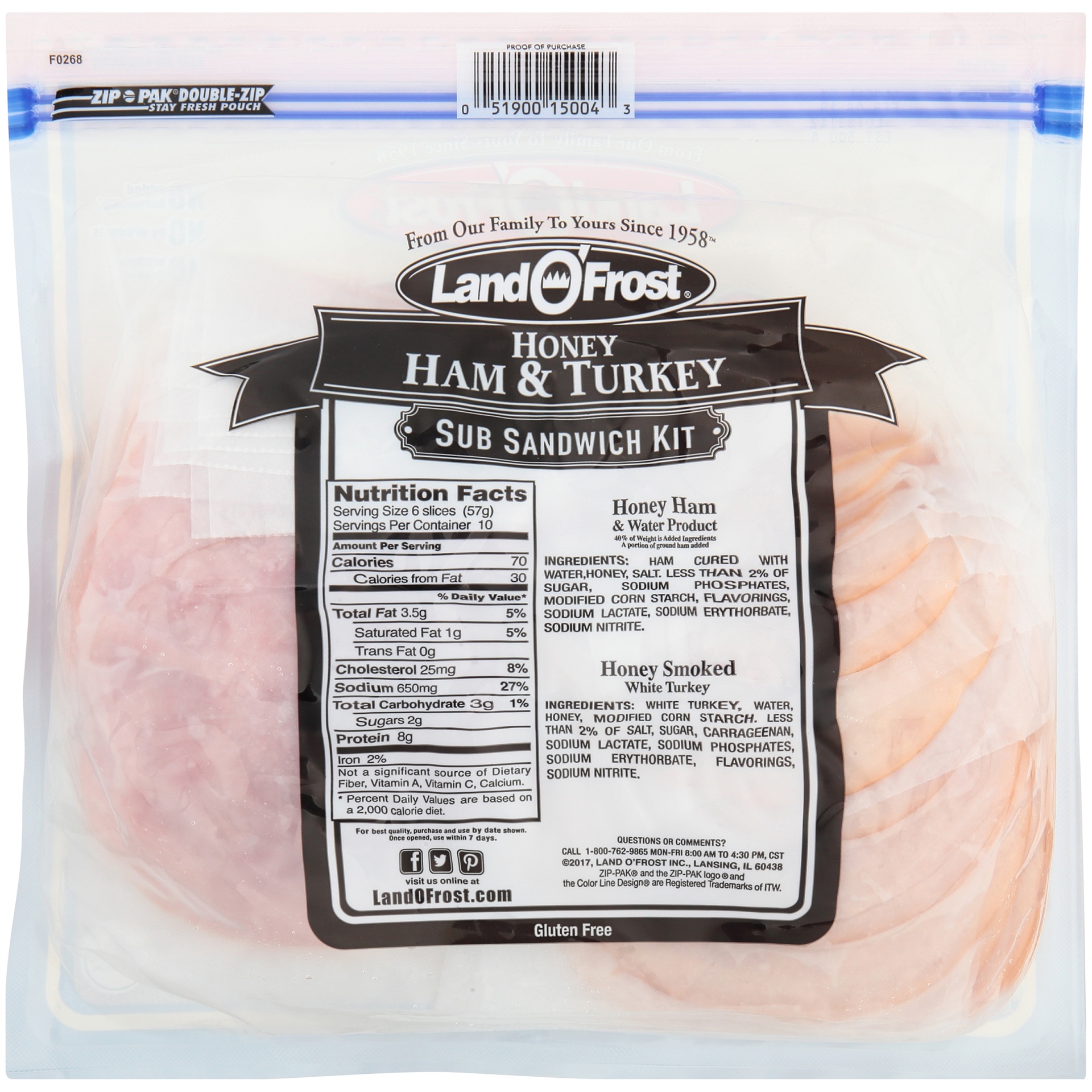 Land O' Frost Honey Ham Turkey Sub Sandwich Kit 1 ct | Shipt