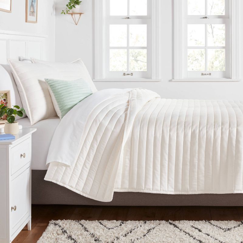 Twin/Twin Extra Long Satin Quilt Ivory - Room Essentials™: Midweight ...