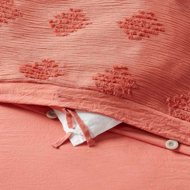 Full/Queen Tufted Diamond Crinkle Duvet Cover and Sham Set Melon Pink ...