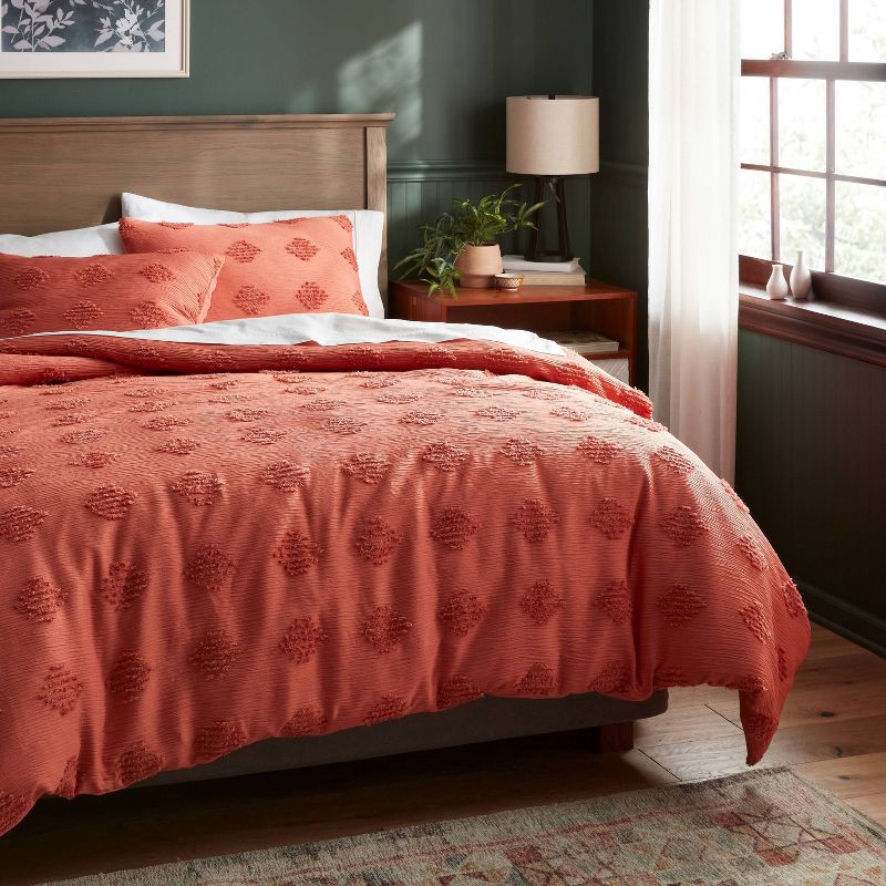 Full/Queen Tufted Diamond Crinkle Duvet Cover and Sham Set Melon Pink ...