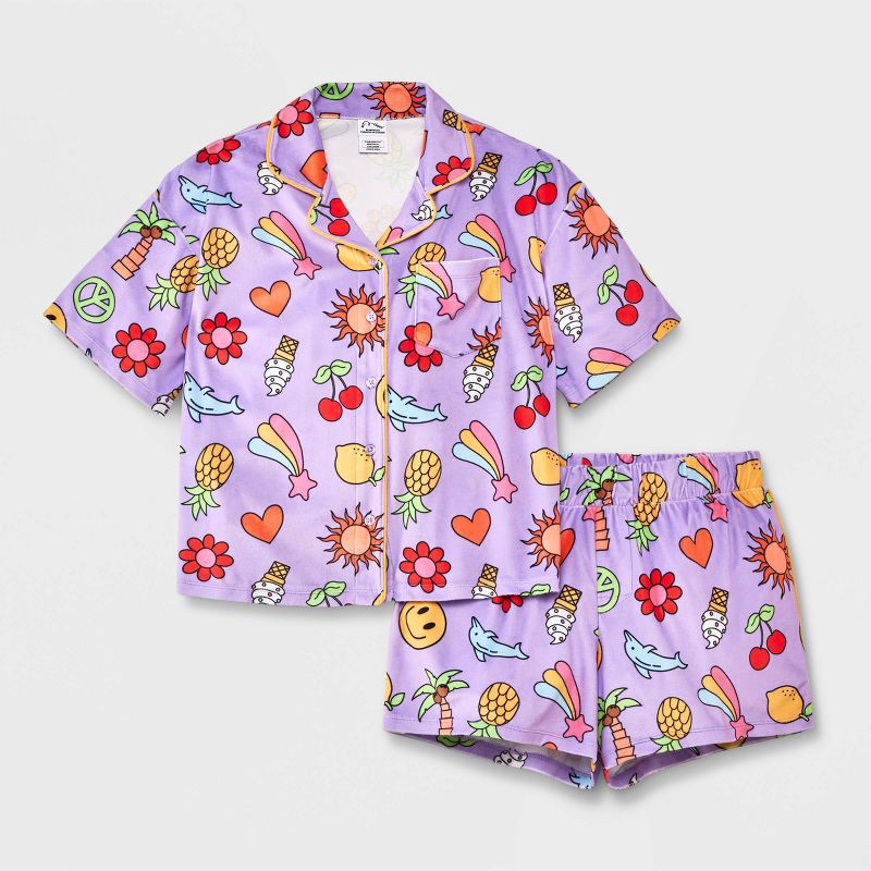 Girls' Short Sleeve Button Up Pajama Set - art class™ Purple S 1 ct | Shipt