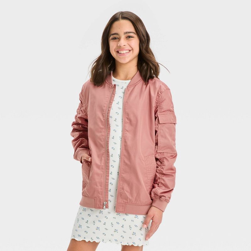 Girls' Solid Bomber Jacket - art class™ Pink M 1 ct | Shipt