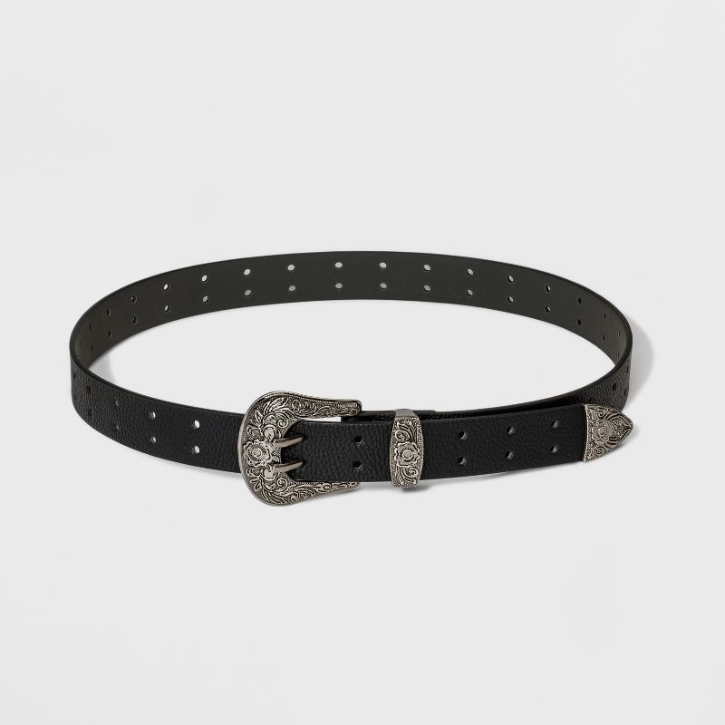 Women's Double Perf Western Belt - Wild Fable™ Black XL: Adjustable ...