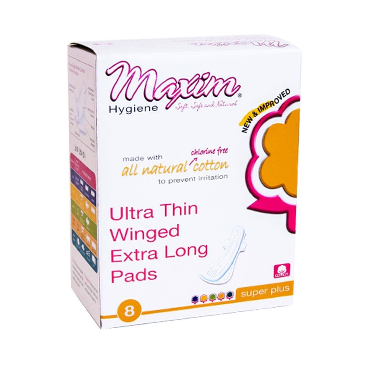 Maxim Hygiene Natural Cotton Ultra Thin Winged Pads - Super Plus ...
