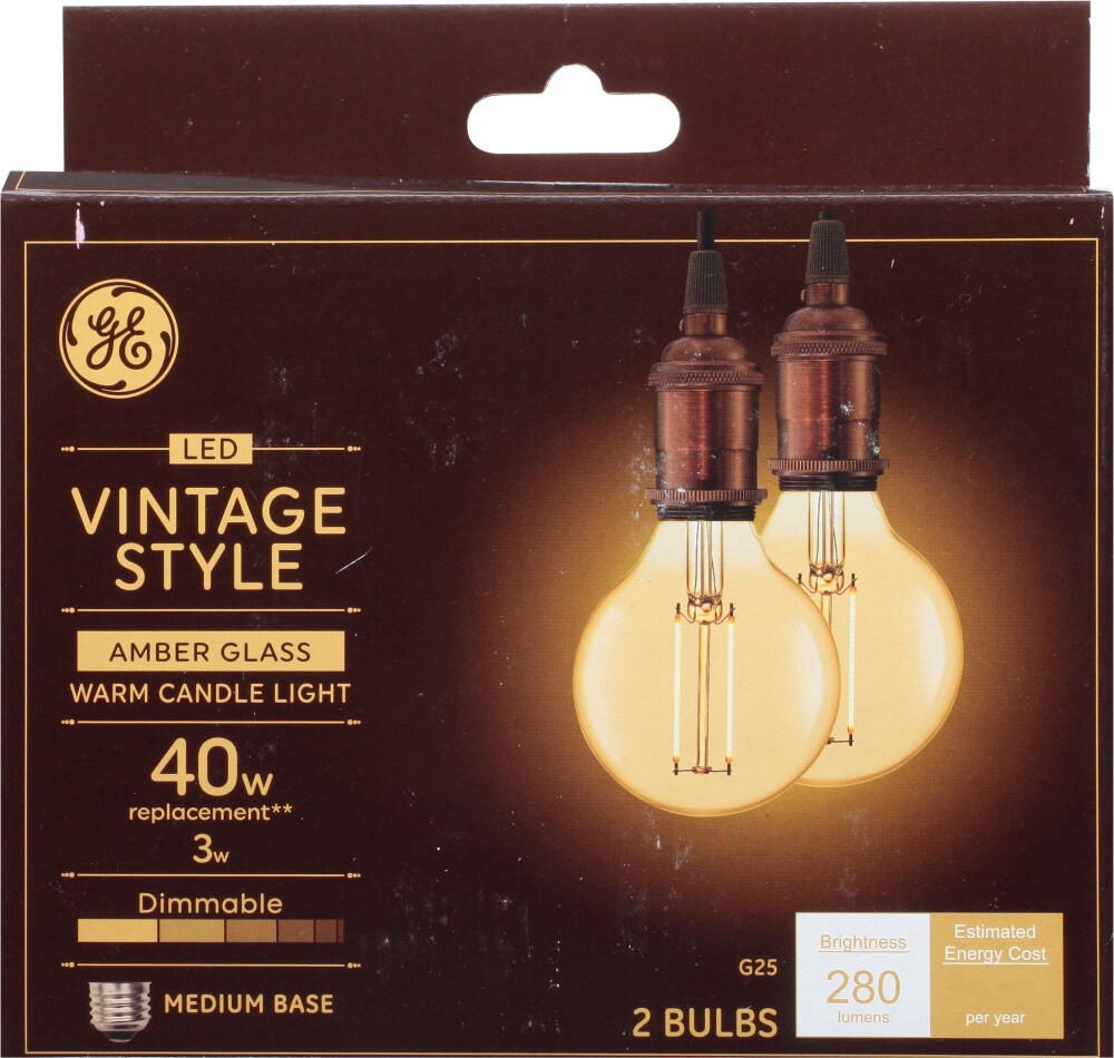 GE Vintage Style 40 Watts Warm Candle Light Amber Glass LED Light Bulbs ...