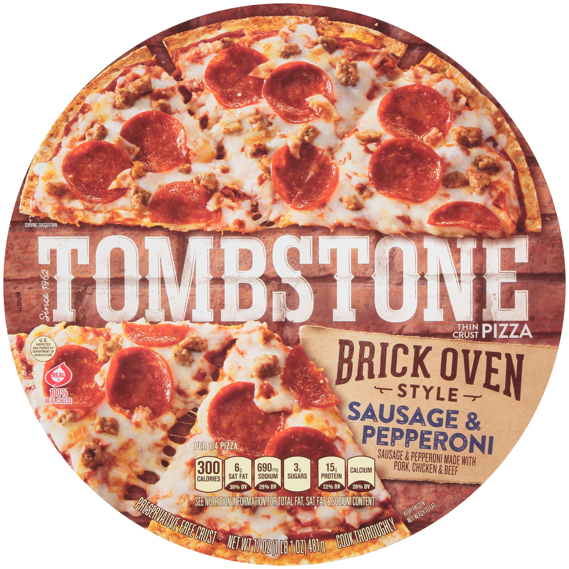 Tombstone Brick Oven Style Thin Crust Sausage & Pepperoni Frozen Pizza ...