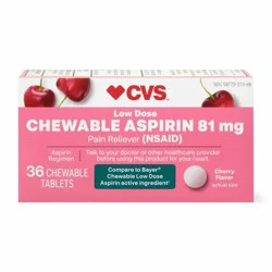 Cvs Adult Low Dose Aspirin 81 Mg Chewable Tablets, Cherry, 36 Ct 36 ct ...