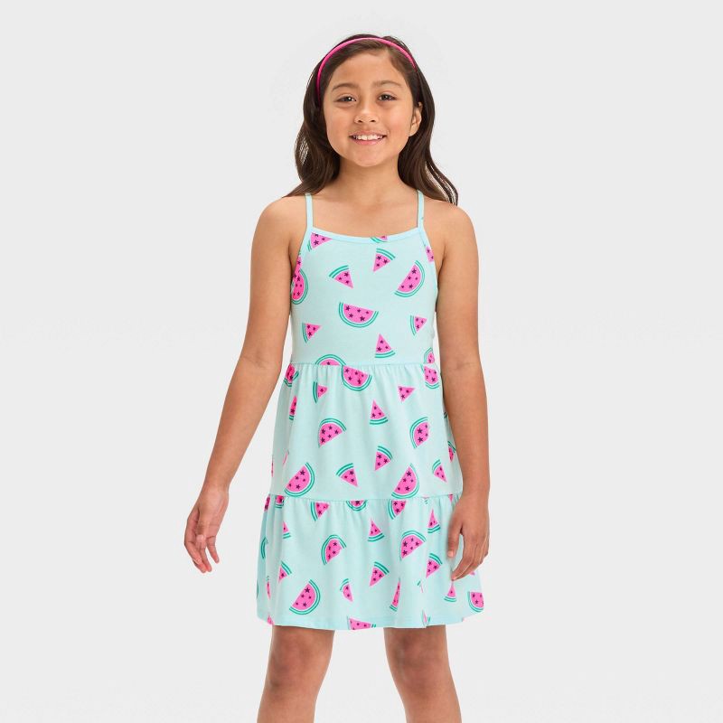 Girls' Spaghetti Strap Watermelon Tiered Dress - Cat & Jack™ Turquoise ...