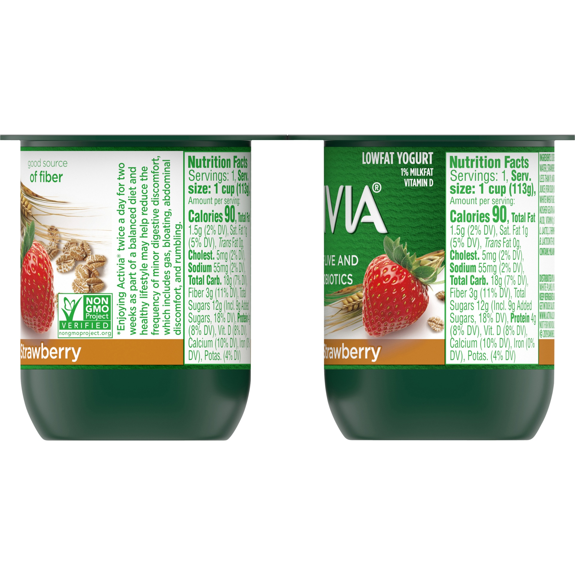 Activia Yogurt, Lowfat, Fiber, Strawberry and Cereal 4 ct | Shipt