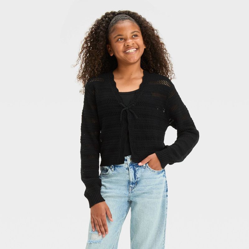 Girls' Crochet Cardigan Sweater - art class™ Black L 1 ct | Shipt