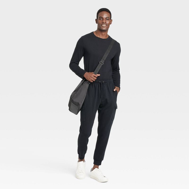 Men's Fleece Cargo Jogger Pants - Goodfellow & Co™ Black M: Mid Rise ...