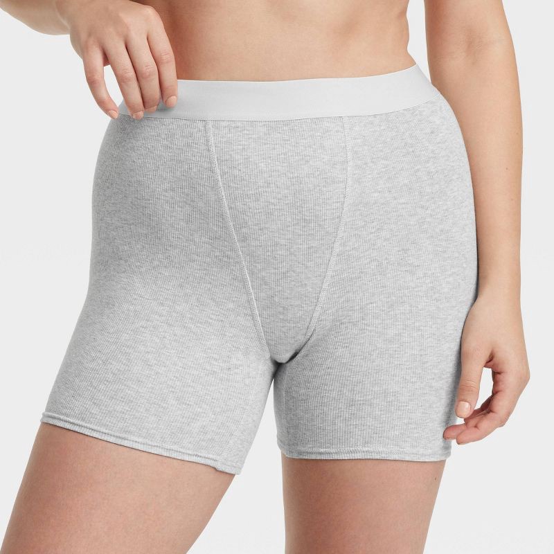 Women's Cotton Blend Ribbed Boxer Briefs - Auden™ Heathered Gray S ...