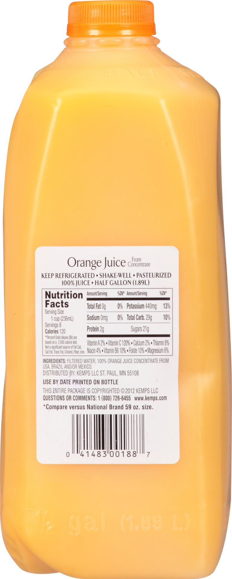Kemps 100% Pure From Concentrate Orange Juice .5 Gal. Jug 1/2 gal | Shipt