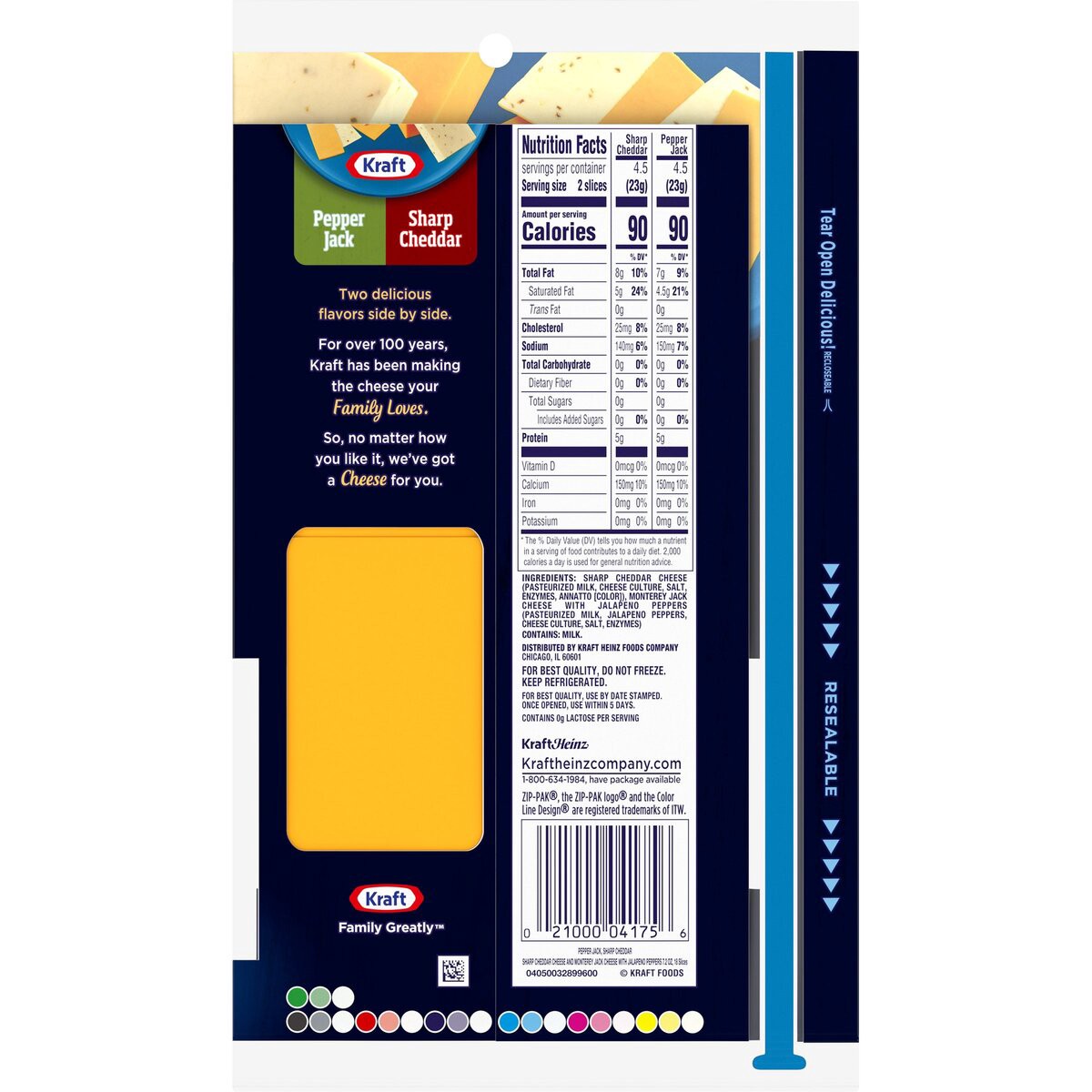 Kraft Pepper Jack & Sharp Cheddar Cheese Slice Combo Pack Pack 18 ct; 7 ... Kraft Pepper Jack & Sharp Cheddar Cheese Slice Combo Pack Pack 18 ct; 7 ...