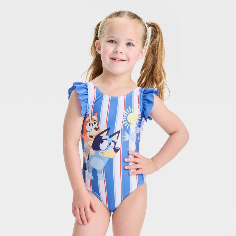 Toddler Girls' Bluey 4th of July Ruffle One Piece Swimsuit - Red/White ...