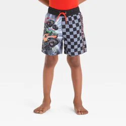 Toddler Boys' Monster Jam Checker Swim Shorts - Black 5T 1 ct | shipt