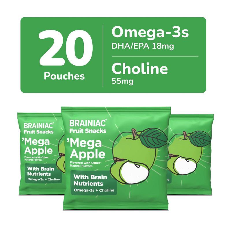 Brainiac Kids Fruit Snacks with Omega-3s Mega Apple - 12.4oz/20ct 12.4 ...