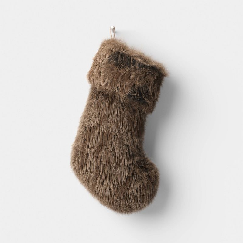 Faux Fur Christmas Stocking Brown - Threshold™ 1 ct | shipt