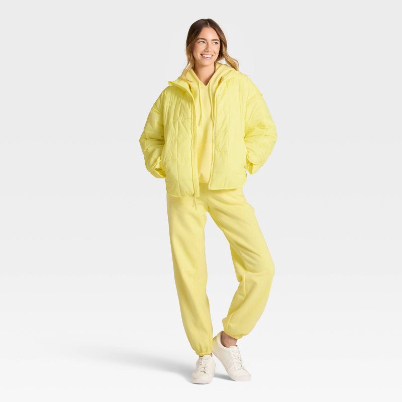 Women's Oversized Quilted Puffer Jacket - JoyLab™ Light Yellow XXL 1 ct ...