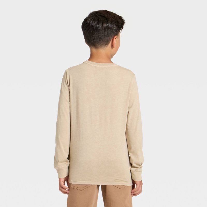 Boys' Long Sleeve Washed Pocket T-Shirt - Cat & Jack™ Beige M 1 ct | shipt