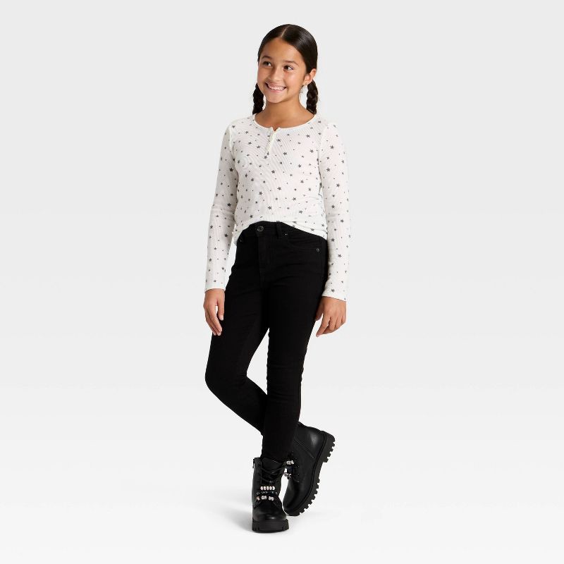 Girls' Long Sleeve Waffle Knit Henley T-Shirt - Cat & Jack™ Cream S 1 ...