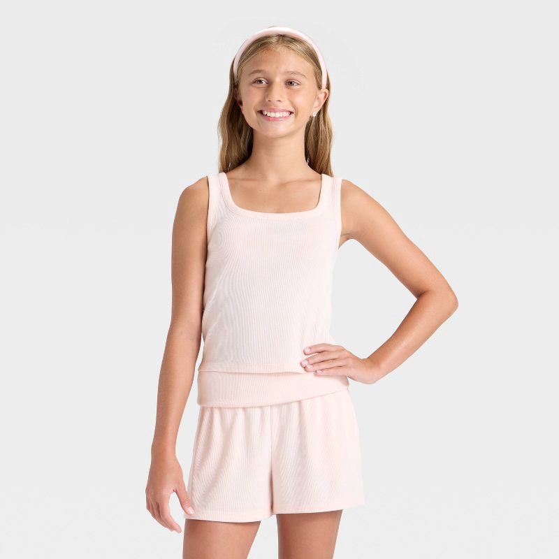 Girls' Square Neck Ribbed Tank Top - art class™ Rose Pink M 1 ct | shipt