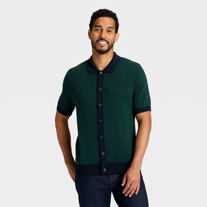 Men's Short Sleeve Full Button Sweater - Goodfellow & Co™ Navy Blue L 1 ...