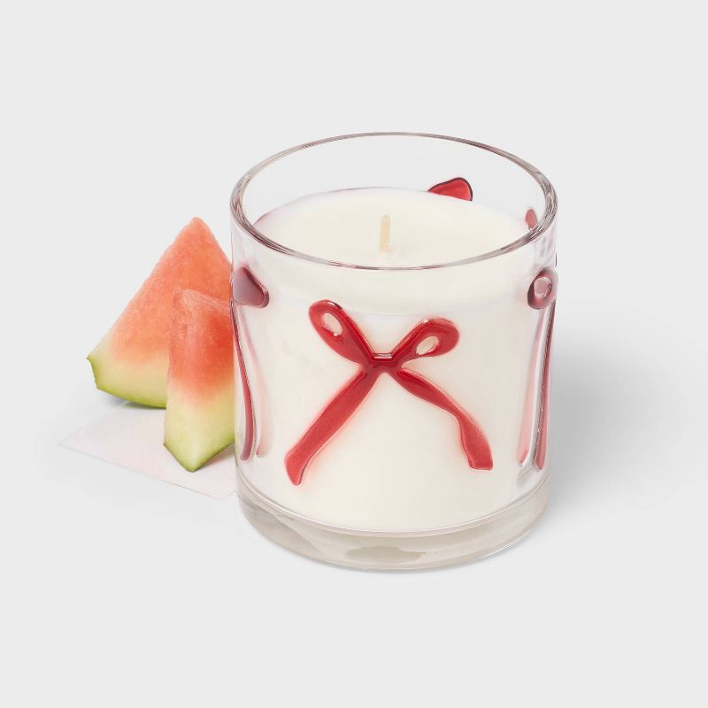 LED Embossed Bow Glass Color Changing Sugared Watermelon Jar Candle Red ...