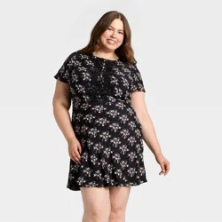Women's Short Sleeve Mini A-Line Dress - Universal Thread™ Black Floral ...