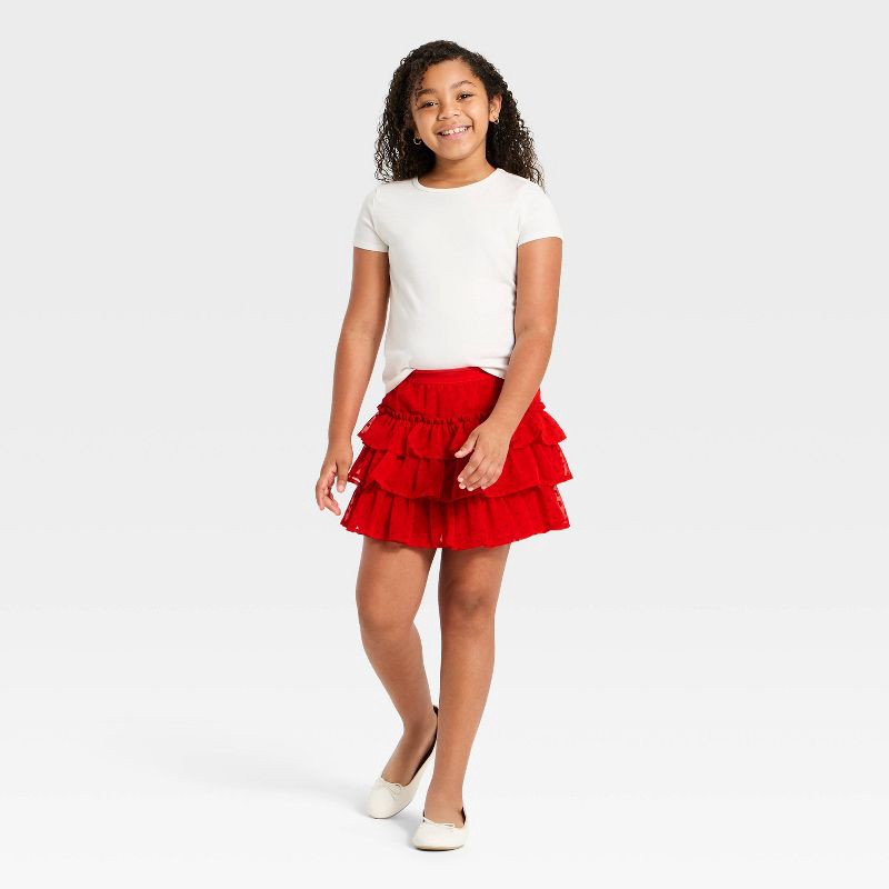 Girls' Valentine's Day Tiered Flocked Heart Skirt - Cat & Jack™ Red M 1 ...