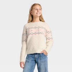 Girls' Fair Isle Boucle Sweater - art class™ Off-White M 1 ct | shipt