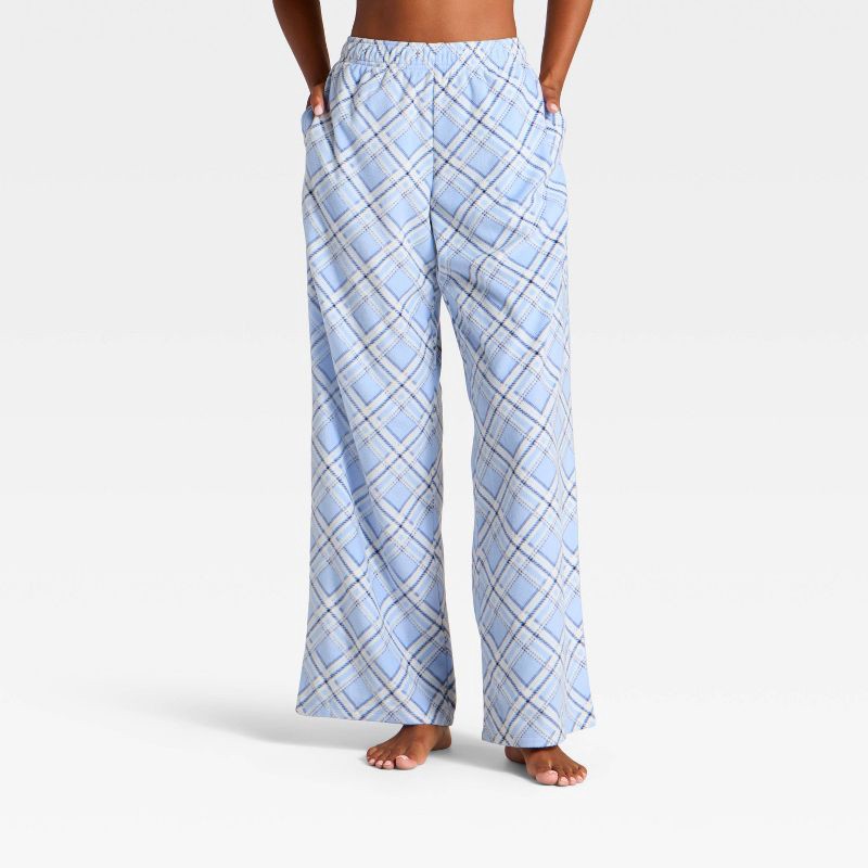 Women's Microfleece Pajama Pants - Wild Fable™ Blue Plaid L 1 ct | shipt