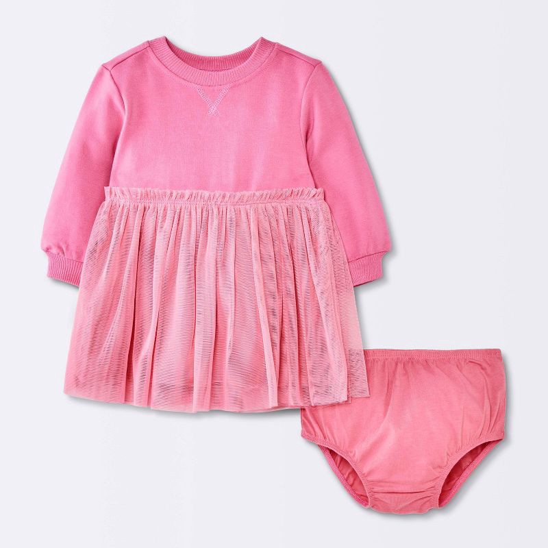 Baby Girls' Long Sleeve Modal Fleece Tulle Dress - Cloud Island™ Pink ...
