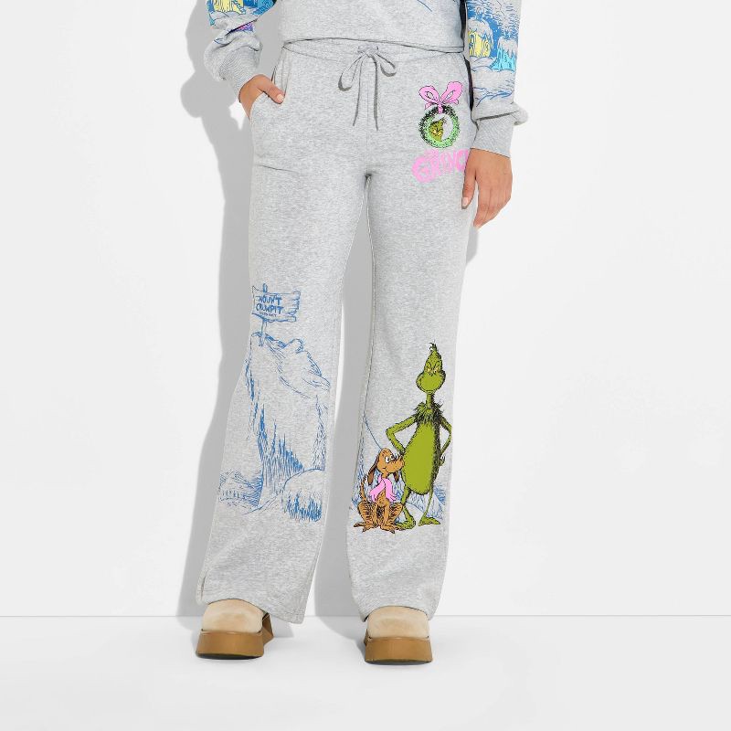 The Grinch Women's Grinch Wide Leg Graphic Pants - Heather Gray M 1 ct ...