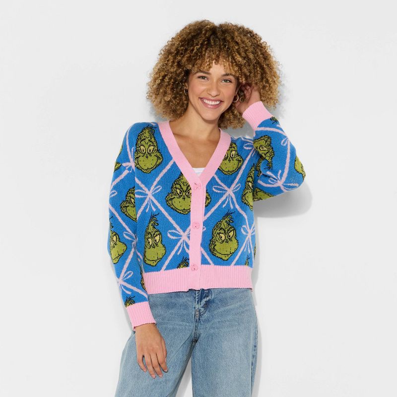 The Grinch Women's Grinch Festive Graphic Cardigan - Blue S 1 ct | shipt