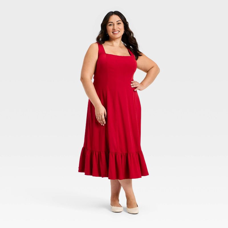 Women's Seamed Fit and Flare Midi A-Line Dress - Ava & Viv™ Red 18 1 ct ...