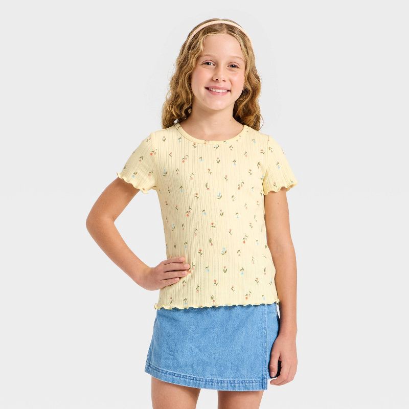 Girls' Short Sleeve Pointelle 'Flowers' Graphic T-Shirt - Cat & Jack ...