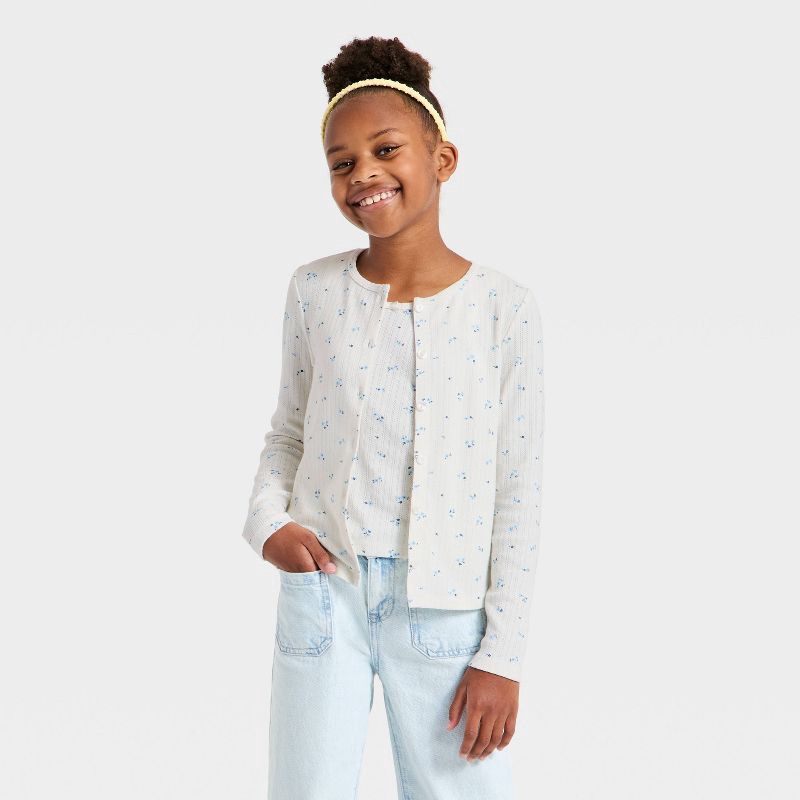 Girls' Floral Knit Twin Set - Cat & Jack™ Cream M 1 ct | shipt
