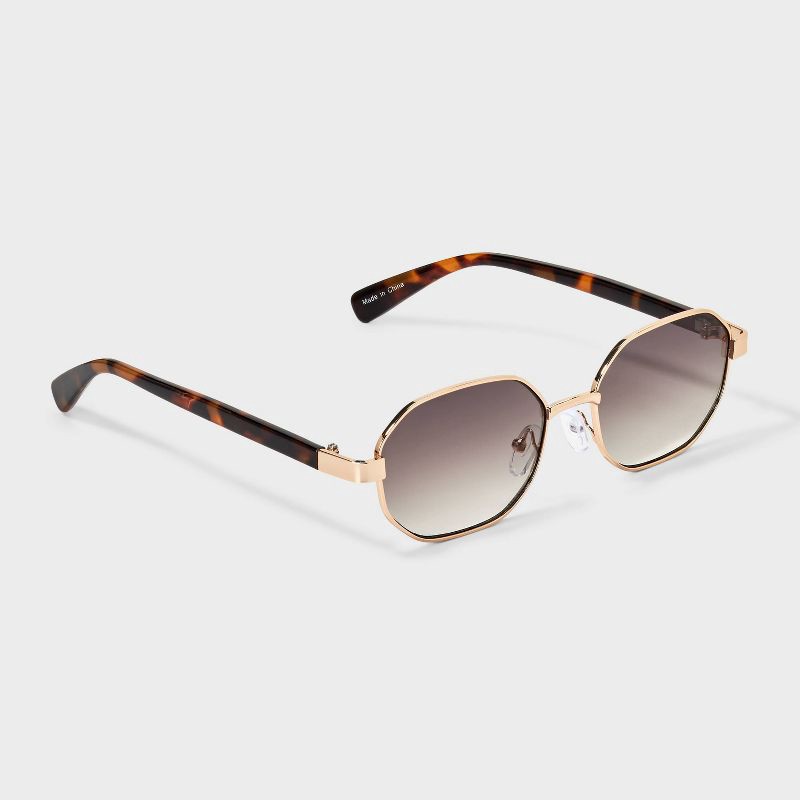 Women's Angular Rectangle Metal with Tortoise Shell Temple Sunglasses ...